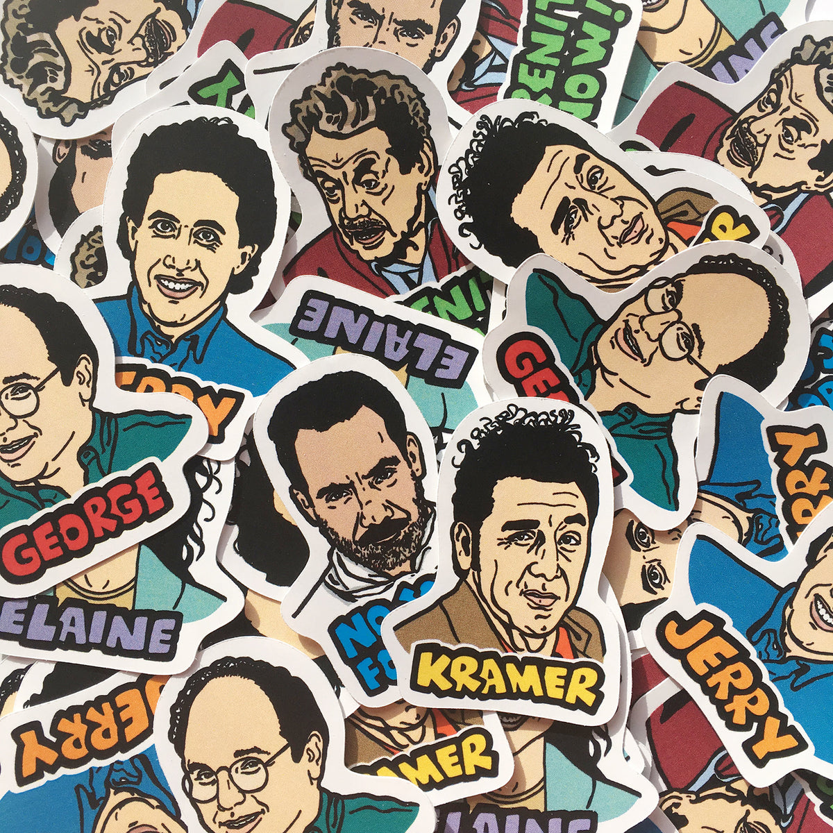Seinfeld characters Die Cut Stickers 6 Pack – Design Corner Online