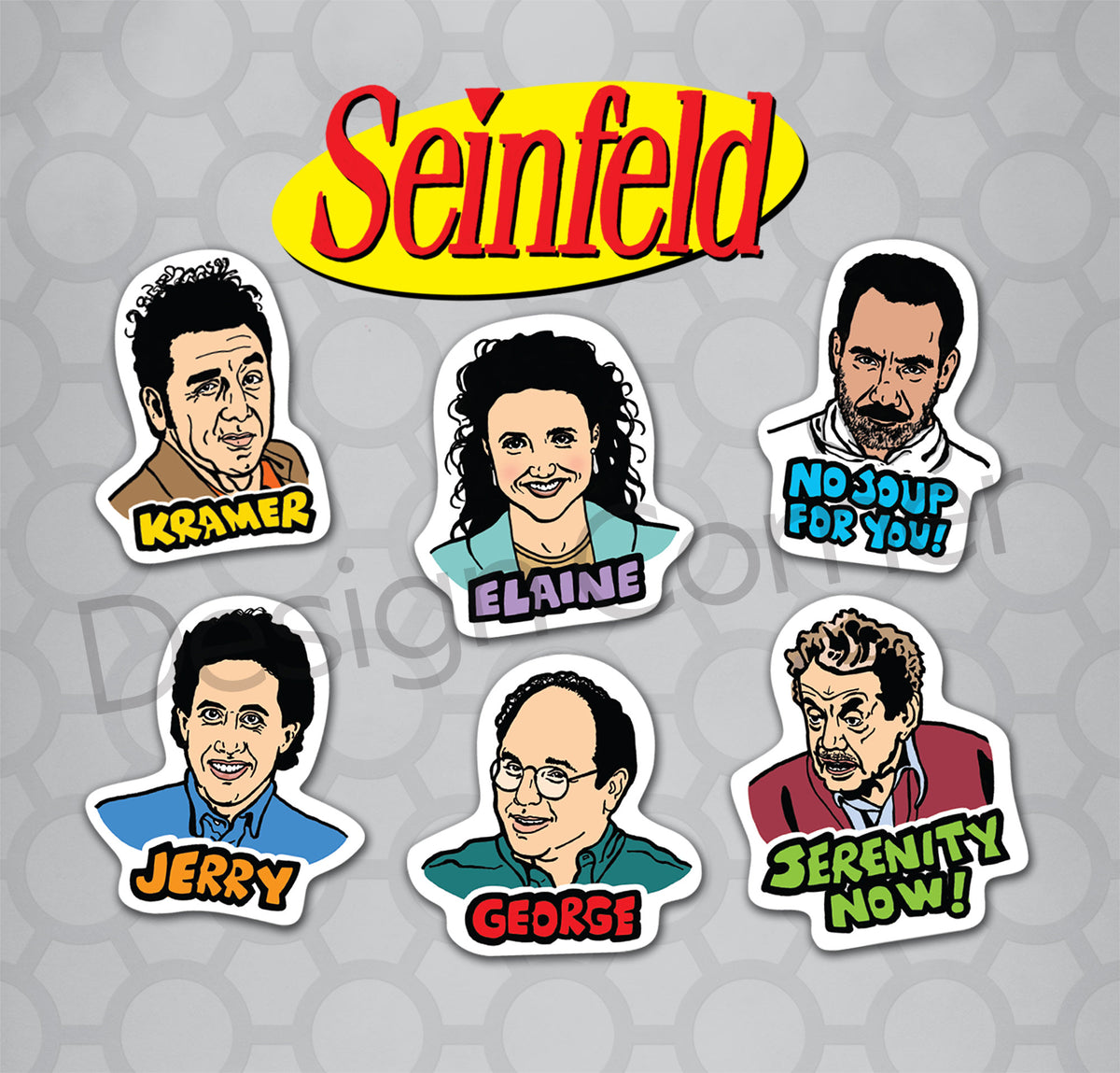 Seinfeld characters Die Cut Stickers 6 Pack – Design Corner Online